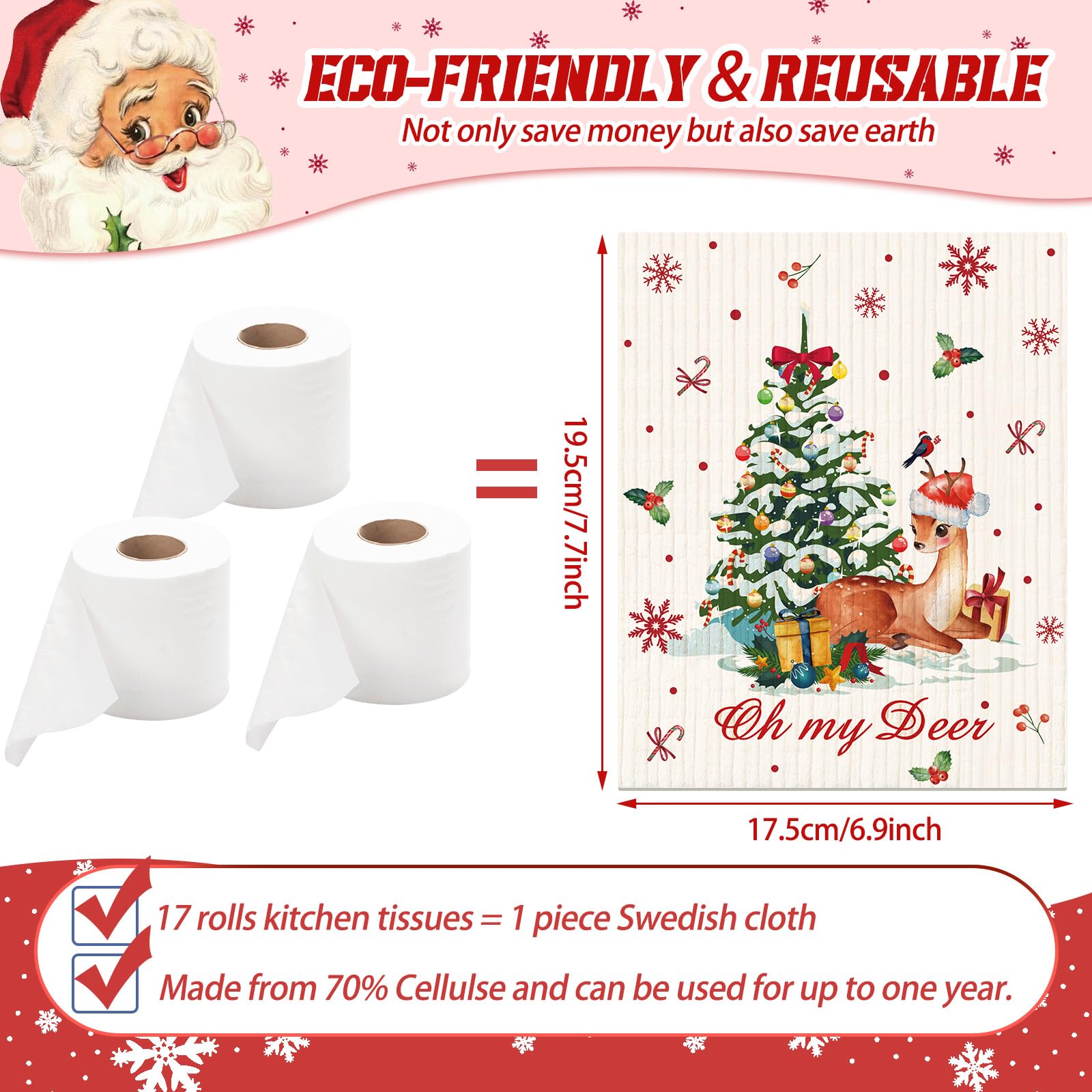 Yinder 9 Pieces Christmas Swedish Kitchen Dishcloths Reusable Swedish Cleaning Cloths Absorbent Fast Dry Kitchen Towels for Kitchen Bathroom Office Wedding Housewarming