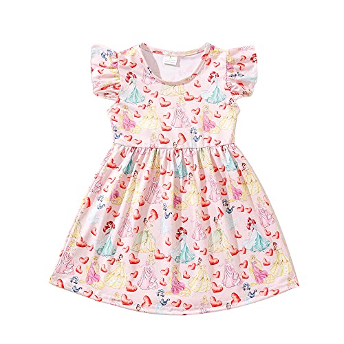 Toddler Girls Valentine's Day Twirl Pink Red Princess Dress Love and Heart Flutter Sleeve Dresses 3-4T