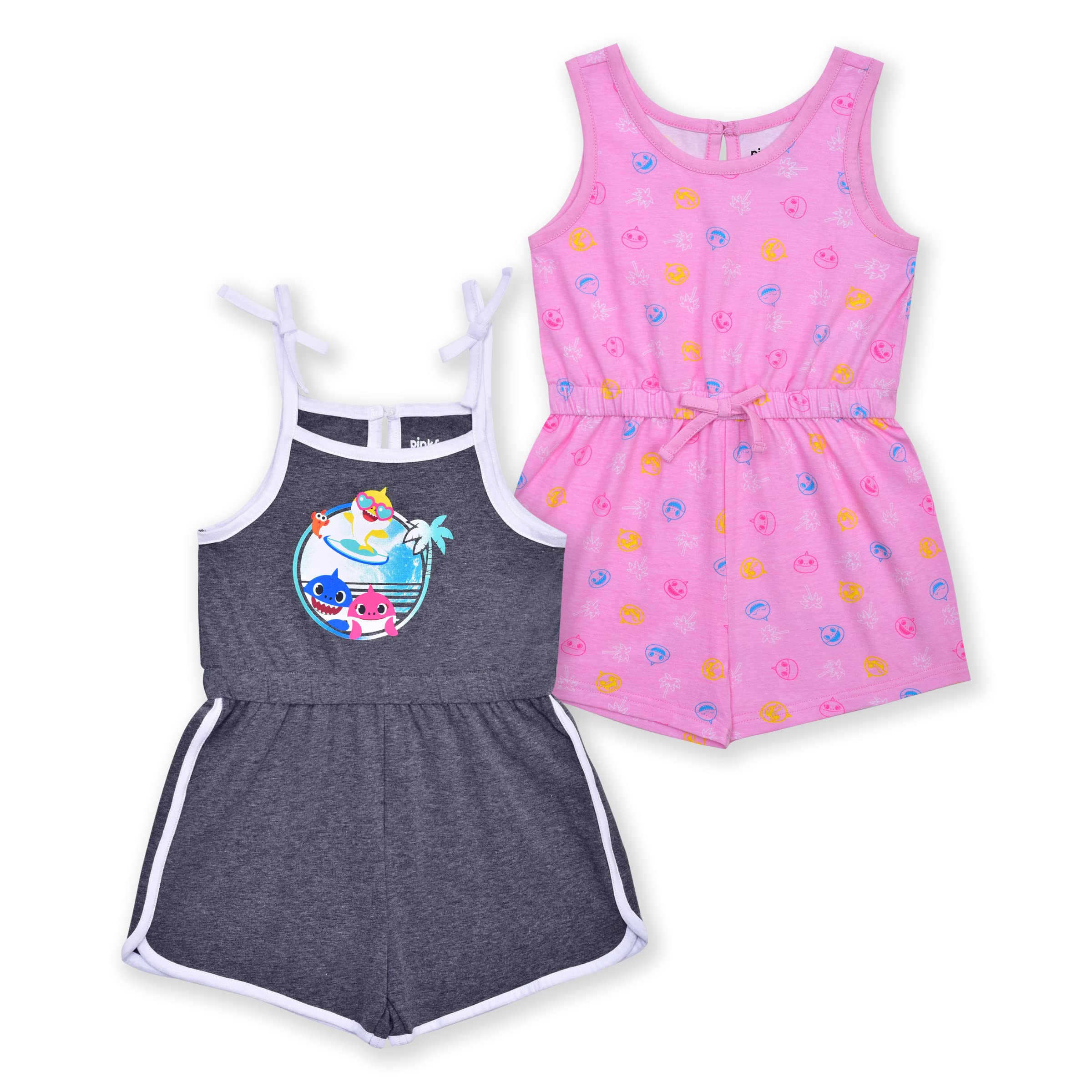 Nickelodeon Baby Shark Girl's 2 Pack Romper Shorts for Infant and Toddler – Pink/Grey