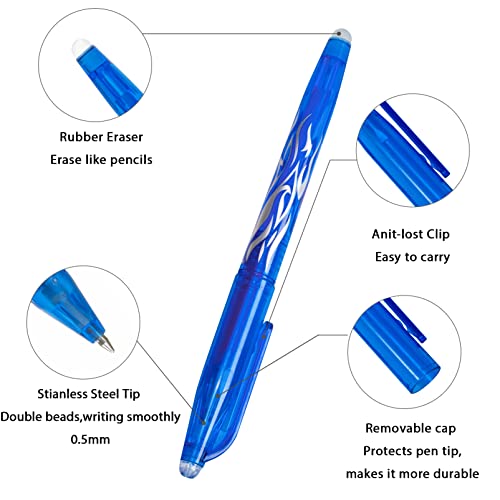 RIANCY Erasable Pens, Erasable Gel Ink Rollerball Pens, ink pens,Fine Point 0.5mm, Rolling Ball Pens with Eraser,4 Black & 4 Blue Erasable Gel Ink Pen for Drawing Writing Planner School Supplies Gift