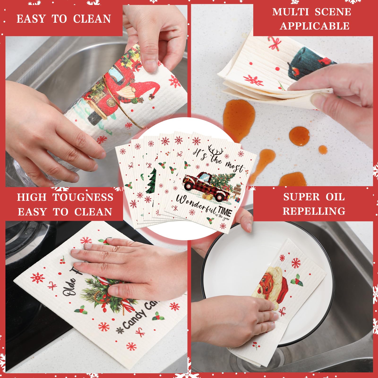 Yinder 9 Pieces Christmas Swedish Kitchen Dishcloths Reusable Swedish Cleaning Cloths Absorbent Fast Dry Kitchen Towels for Kitchen Bathroom Office Wedding Housewarming