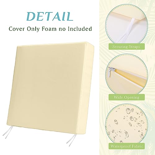 Batiyeer 8 Pcs Outdoor Cushion Slipcovers Patio Chair Cushion Covers Replacement Waterproof Square Outdoor Seat, 20 x 20 x 4 Inch (Solid Beige)