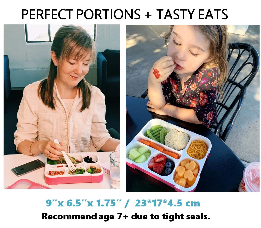 Bundle of Bento-Box Lunch-box Containers for Kids with 6 compartments (Pink) + 2x Small Bento Lunch Box for Kids