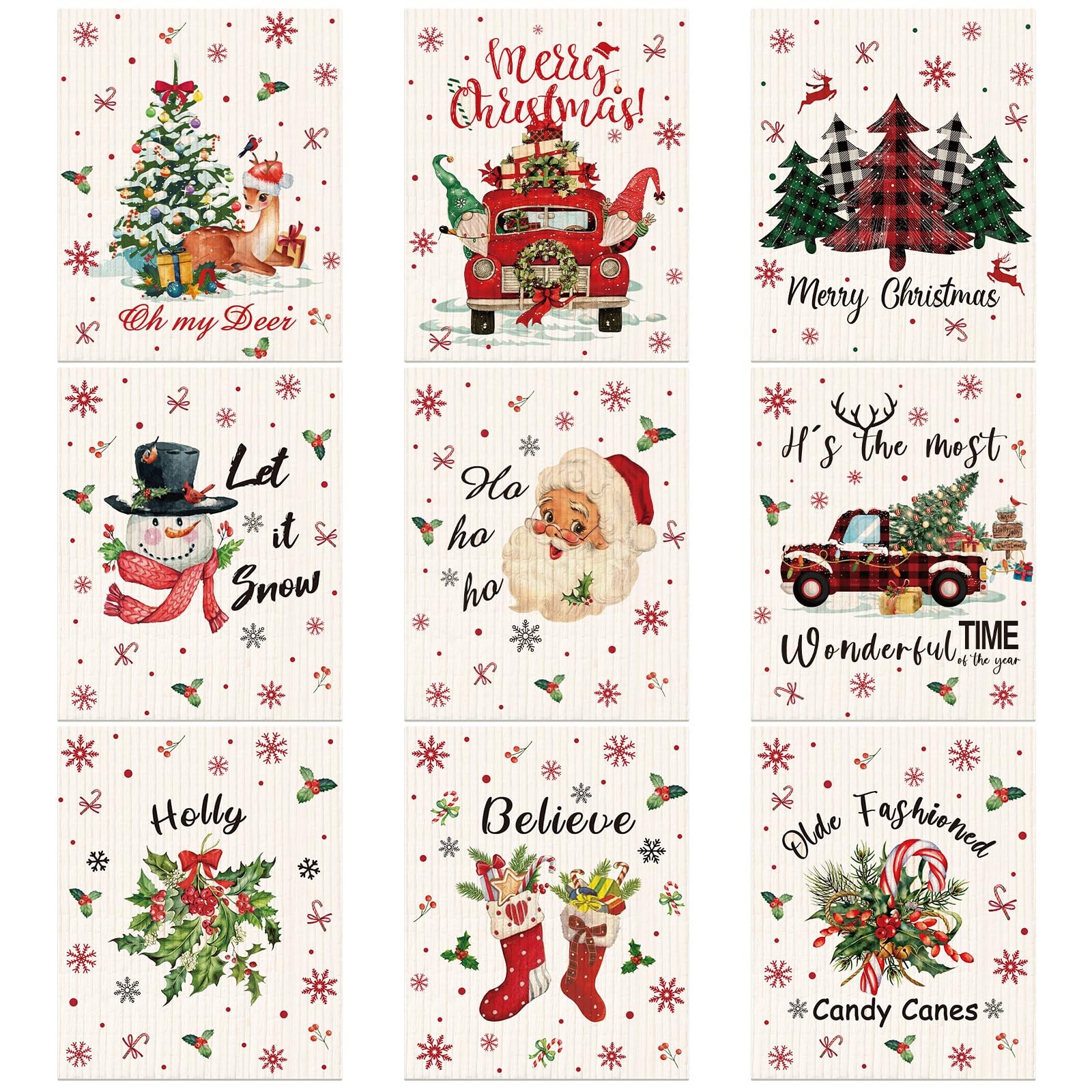 Yinder 9 Pieces Christmas Swedish Kitchen Dishcloths Reusable Swedish Cleaning Cloths Absorbent Fast Dry Kitchen Towels for Kitchen Bathroom Office Wedding Housewarming