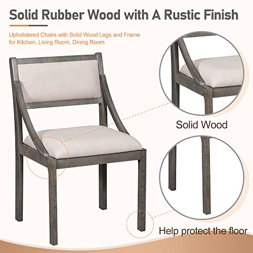 KoiHome 2pc Retro, Upholstered Solid Wood Legs and Frame, Set of 2 Chairs with Armrest and Seat Cushions for Kitchen, Restaurant, Dining Room (Gray)