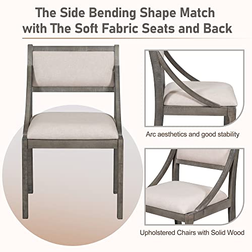 KoiHome 2pc Retro, Upholstered Solid Wood Legs and Frame, Set of 2 Chairs with Armrest and Seat Cushions for Kitchen, Restaurant, Dining Room (Gray)