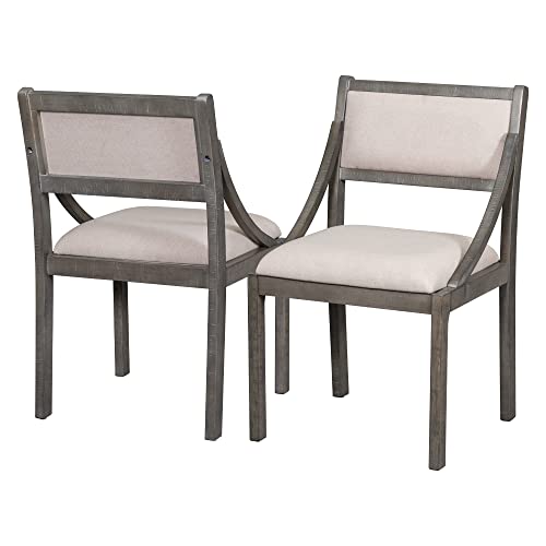 KoiHome 2pc Retro, Upholstered Solid Wood Legs and Frame, Set of 2 Chairs with Armrest and Seat Cushions for Kitchen, Restaurant, Dining Room (Gray)