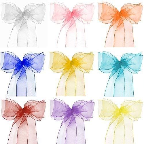 Lucky 10/20/50/100 Pack Organza Banquet Chair Sash Sashes Bows Ties for Weddings Party Decoration White Pink Purple Gold Red(20 Pack, White)