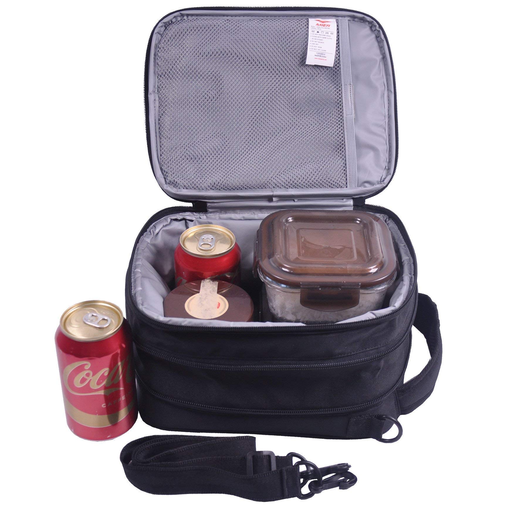 MIER Insulated Lunch Box 2 Compartment Lunch Bag and Expandable Lunch Pack for Men, Women, Black