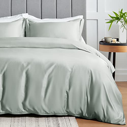 Cooling Duvet Cover Set Rayon derived from Bamboo, Queen Size Silky Green 3PCS 300TC Luxury Comforter Cover 90" x 90", Oeko-Tex Cooling Duvet Covers with Zipper Closure and Corner Ties