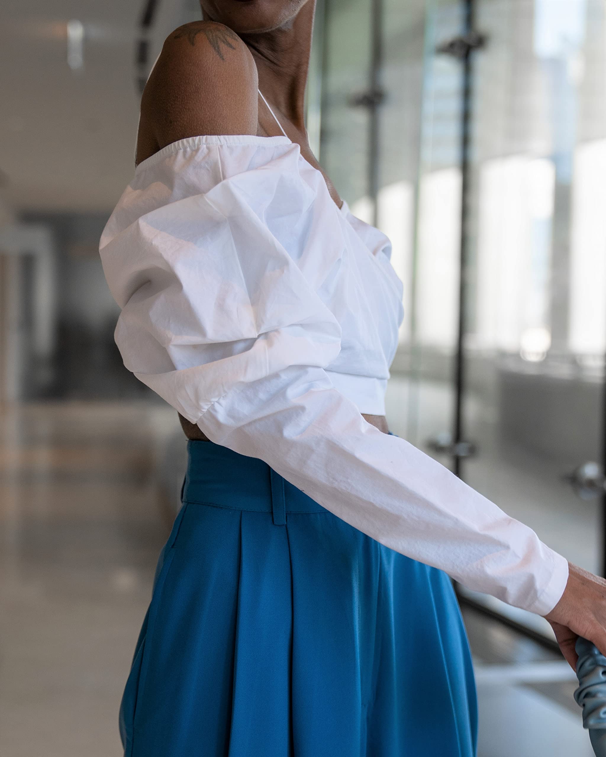 The Drop Women's White Off Shoulder Draped Crop Top by @signedblake, L