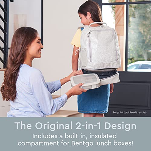 Bentgo® Kids 5-Compartment Lunch Box With Kids 2-in-1 Backpack & Insulated Lunch Bag (Glitter Edition - Silver)