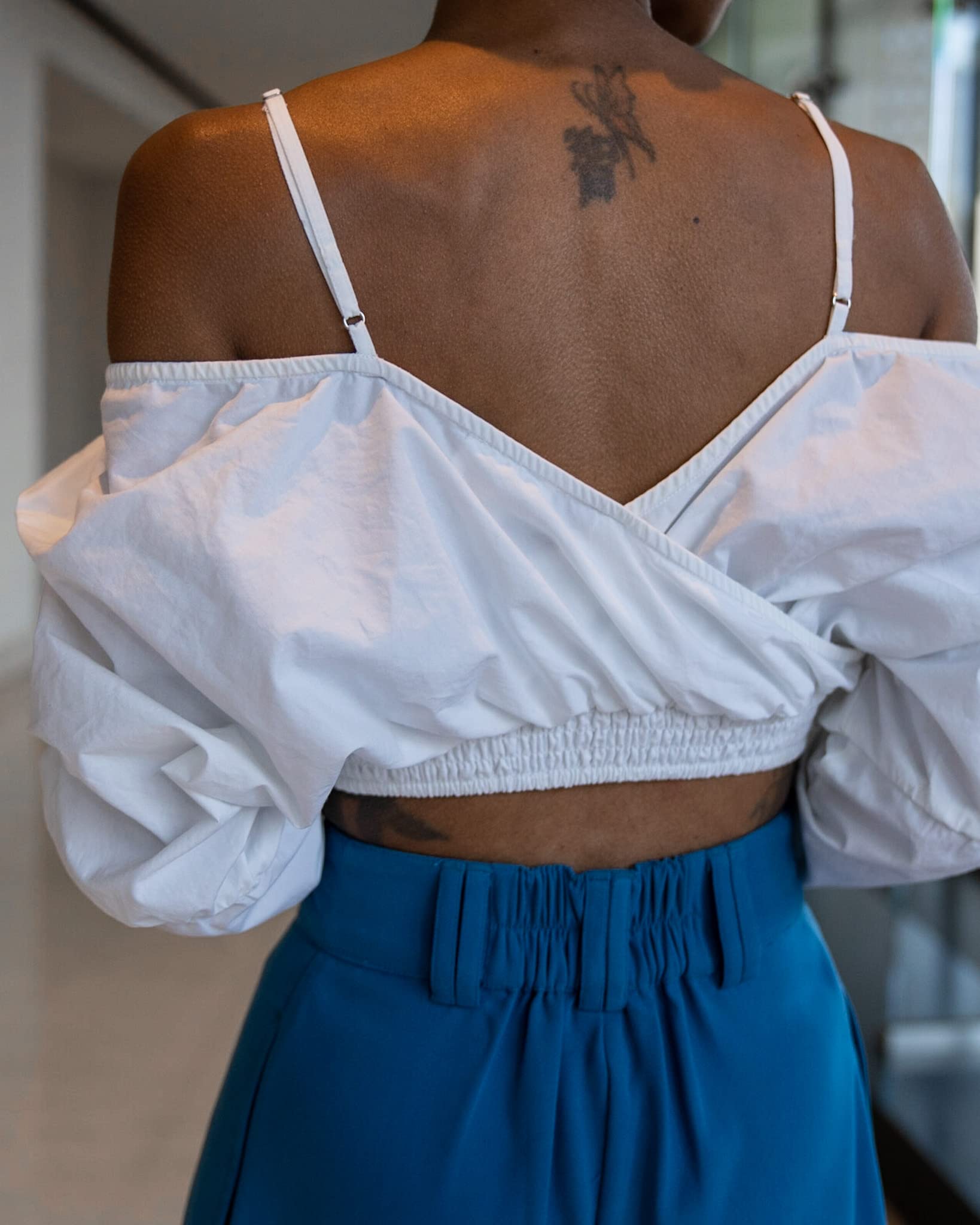 The Drop Women's White Off Shoulder Draped Crop Top by @signedblake, L