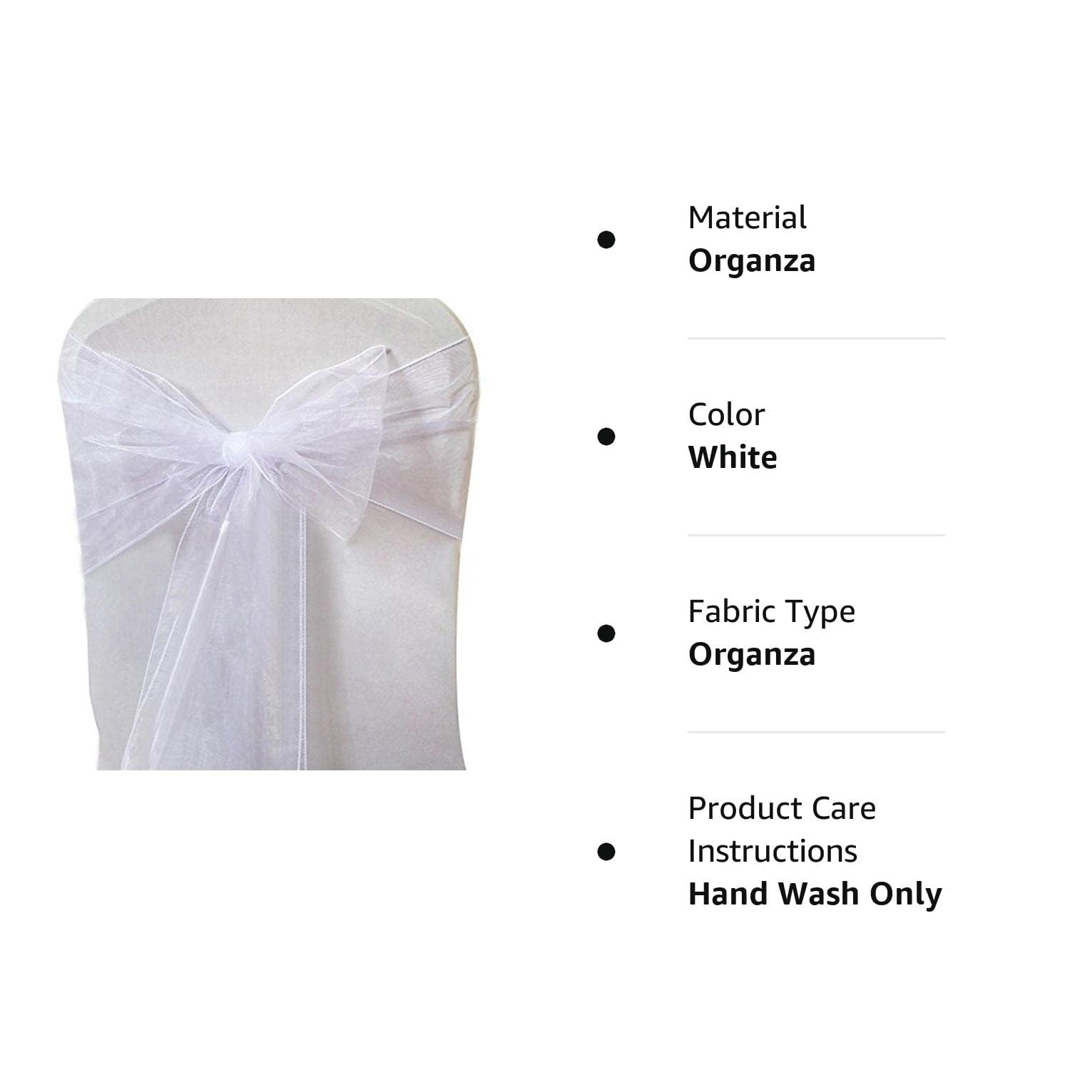 Lucky 10/20/50/100 Pack Organza Banquet Chair Sash Sashes Bows Ties for Weddings Party Decoration White Pink Purple Gold Red(20 Pack, White)