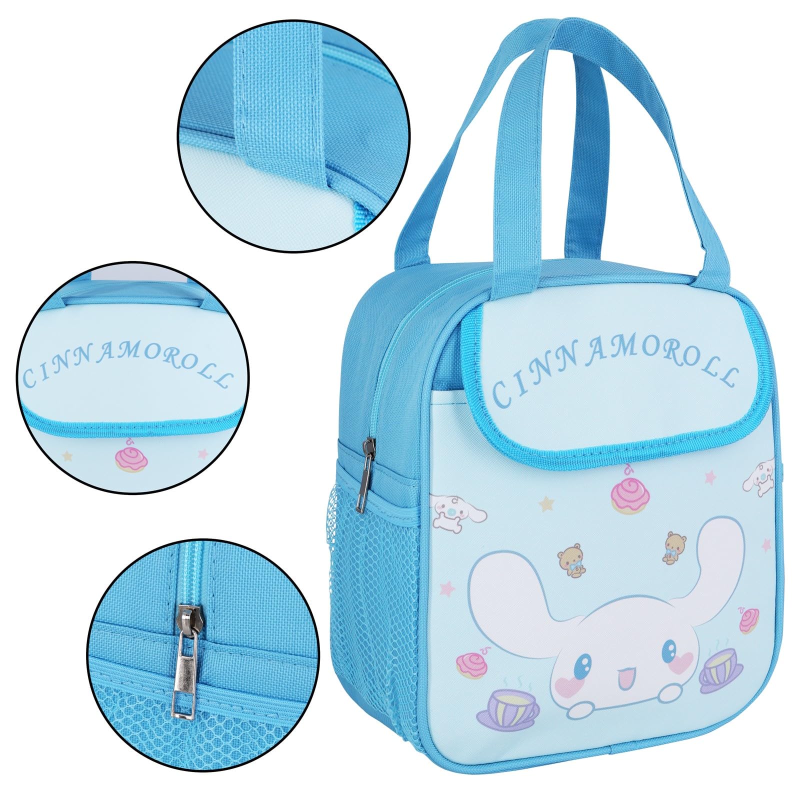 Roffatide Anime Cinnamoroll Big Ear Lunch Bag for Man Woman Leakproof Lunch Box Large Compartment Heat Preservation for Cold Two Applicable Lunch Container Tote for Work Travel Blue