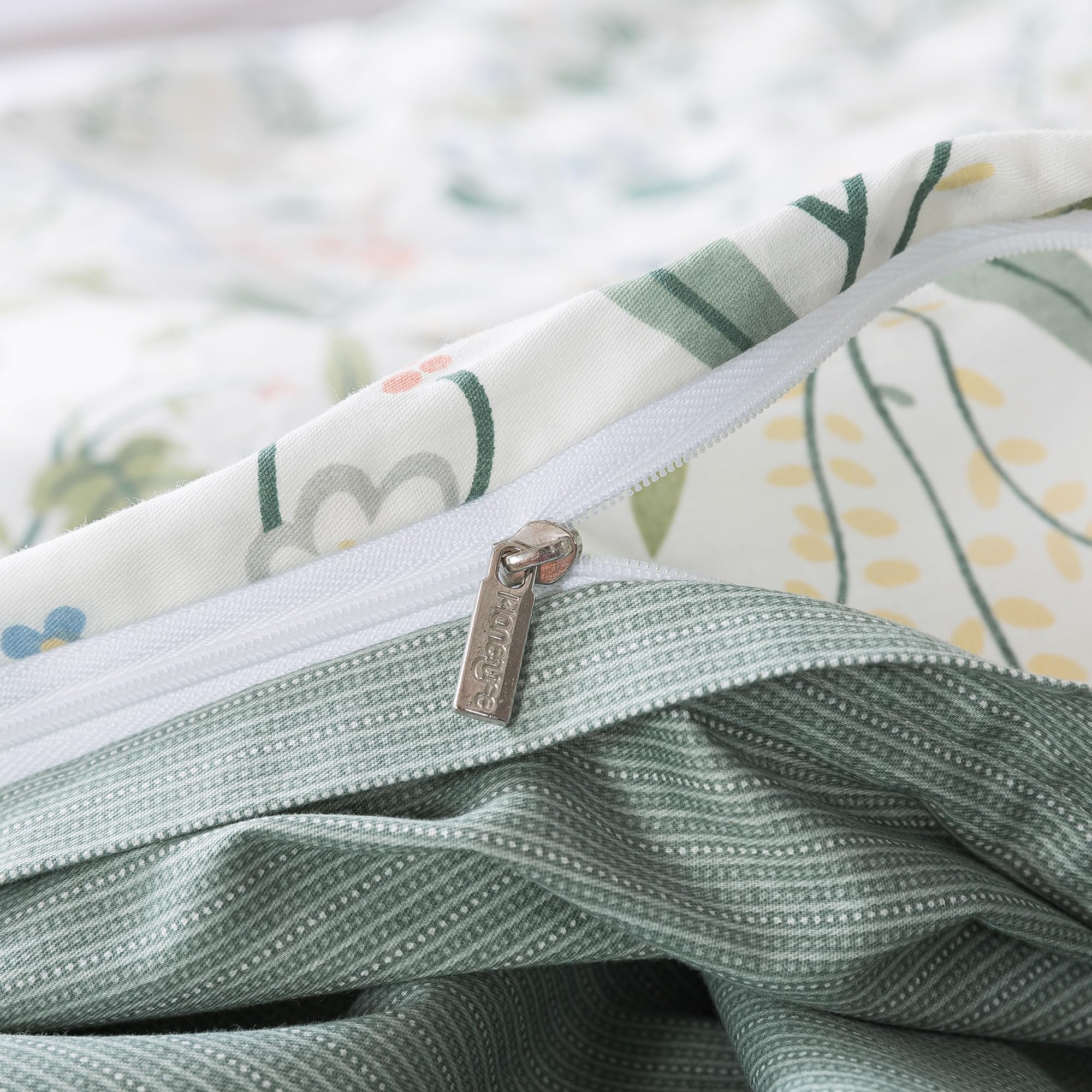 HoneiLife Duvet Cover Queen Size - 100% Cotton Comforter Floral Breathable Duvet Cover with Zipper Closure & Corner Ties,3pcs Wildflower Comforter Cover Sets- Fragrant Grass
