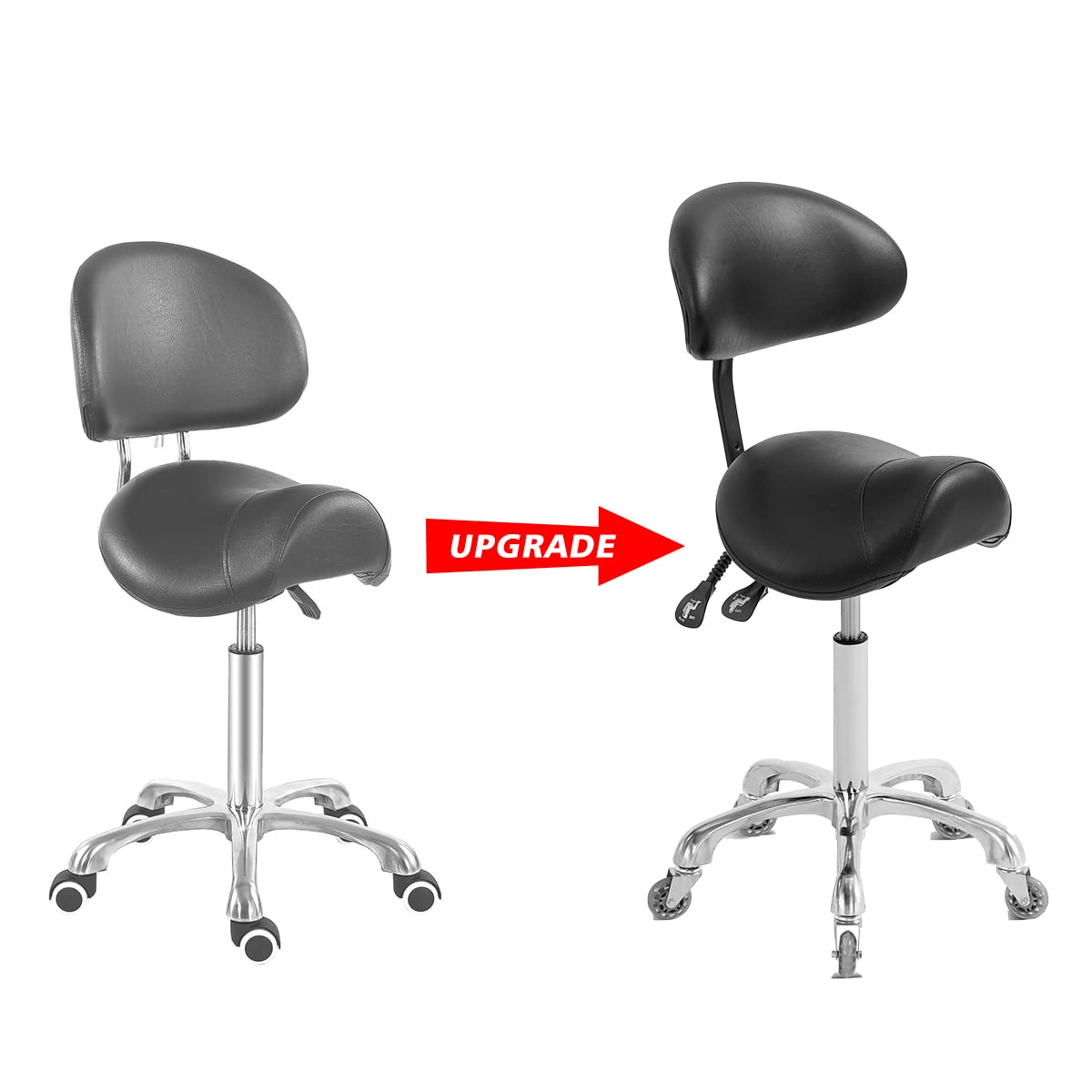Saddle Stool Rolling Chair with Back Support,Esthetician Tattoo Dental Stool Chair,Lash Chairs for Eyelash Tech Massage Salon(Black,with Backrest)
