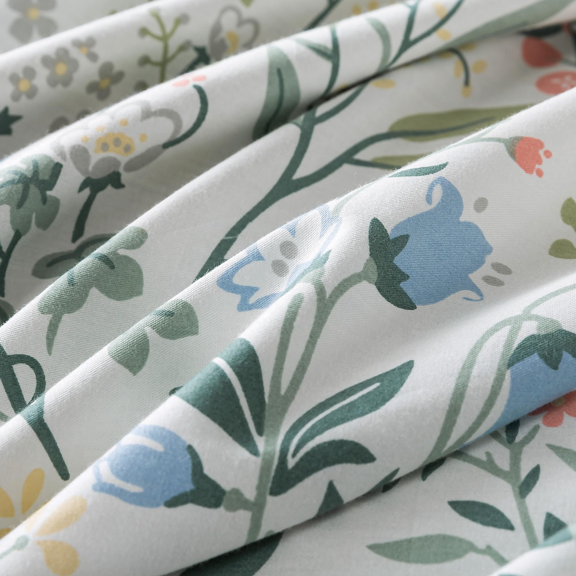 HoneiLife Duvet Cover Queen Size - 100% Cotton Comforter Floral Breathable Duvet Cover with Zipper Closure & Corner Ties,3pcs Wildflower Comforter Cover Sets- Fragrant Grass