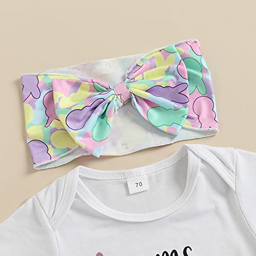 Infant Baby Easter Bunny Shorts 3 Piece, Short Sleeve Romper/Tops Rabbit Pattern Printed Elastic Waist Shorts with Headband