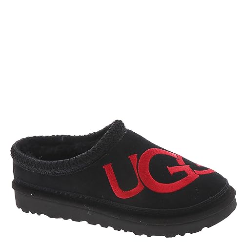 UGG Men's Tasman Logo Slipper, Black / Samba Red, 10