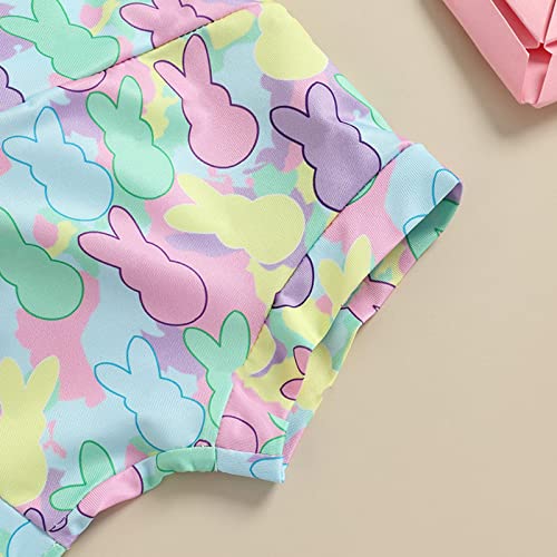 Infant Baby Easter Bunny Shorts 3 Piece, Short Sleeve Romper/Tops Rabbit Pattern Printed Elastic Waist Shorts with Headband