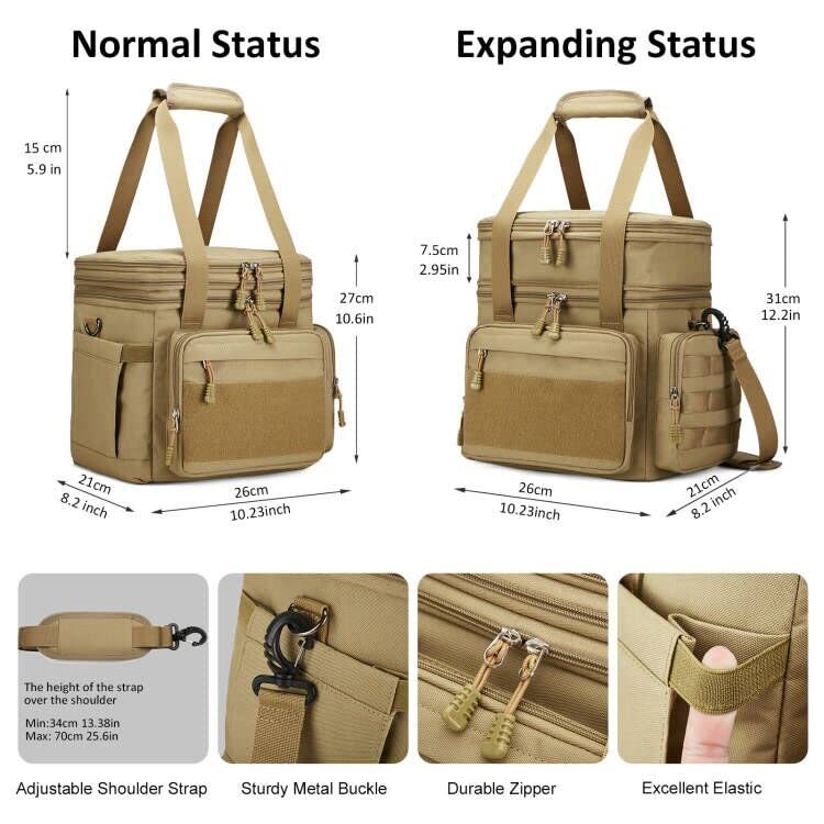 Gafetrey Large Tactical Lunch Box for Men, Insulated Lunch Bag Adult, Thermal Lunchbox Leakproof Waterproof Cooler Bag, Dual Compartment Lunch tote, Large Lunch Pail for Work Office Camping 24L