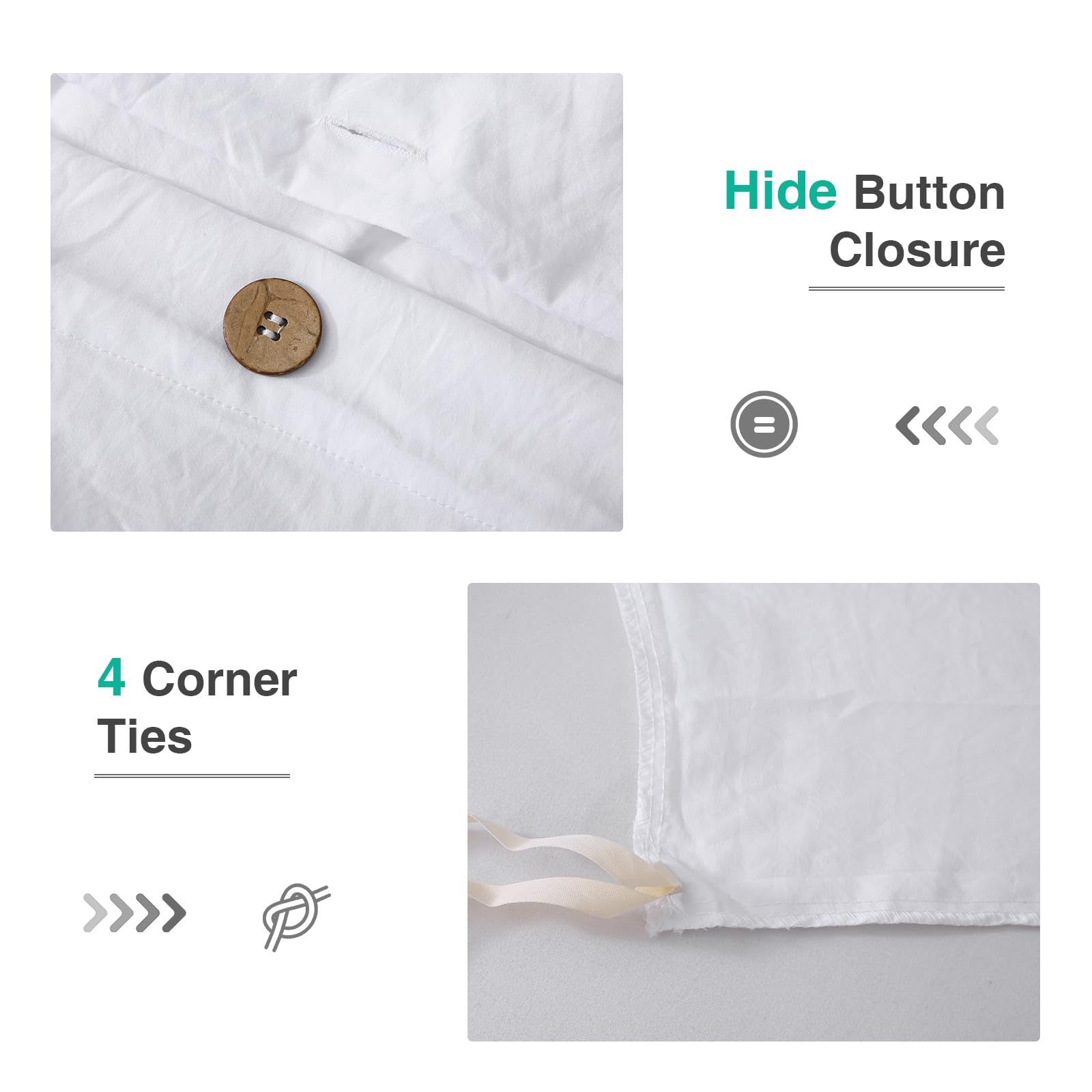 APSMILE Solid White Duvet Cover Set Queen Size, 3 Pieces with 1 Duvet Cover 90x90 Inches and 2 Shams (No Comforter), Soft Brushed Washed Cotton-Like Duvet Cover with Button Closure