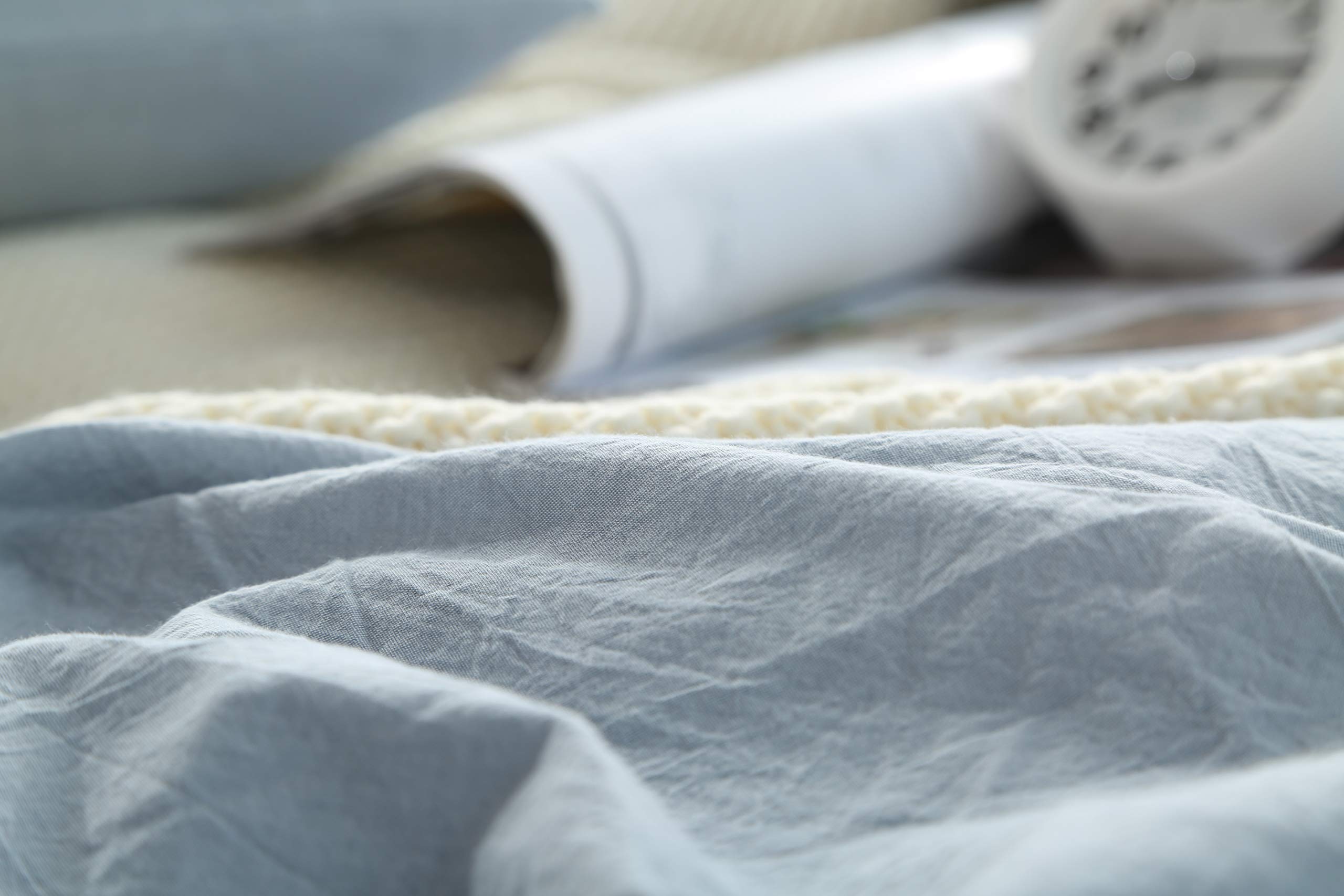 F.Y.Dreams 100% Washed Cotton Duvet Cover for Weighted Blanket 48x72 inches with 8 Ties, Zipper on Long Side/Light Blue/Just Duvet Cover