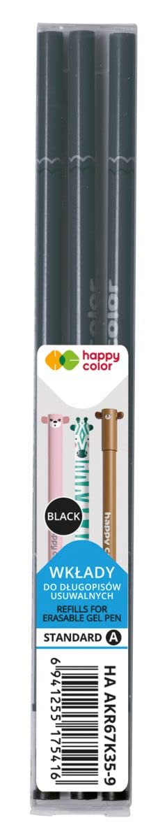 Erasable Gel Pen Refills, Standard A, 0.5 mm, Black Ink, Pack of 3, Happy Colour