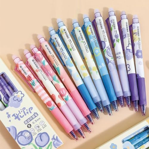 MOZXIRZ 4-in-1 Cute Flower Pens - 0.5mm Fine Point, Retractable, Erasable, Pink Ink for Office, School, Women & Girls