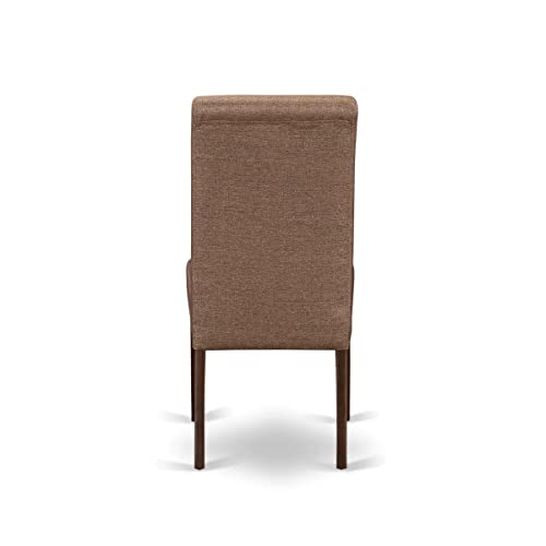 East West Furniture NDBA3-MAH-18 3 Piece Kitchen Table Set Contains a Rectangle Dining Room Table with Dropleaf and 2 Brown Linen Linen Fabric Parson Dining Chairs, 30x48 Inch, Mahogany