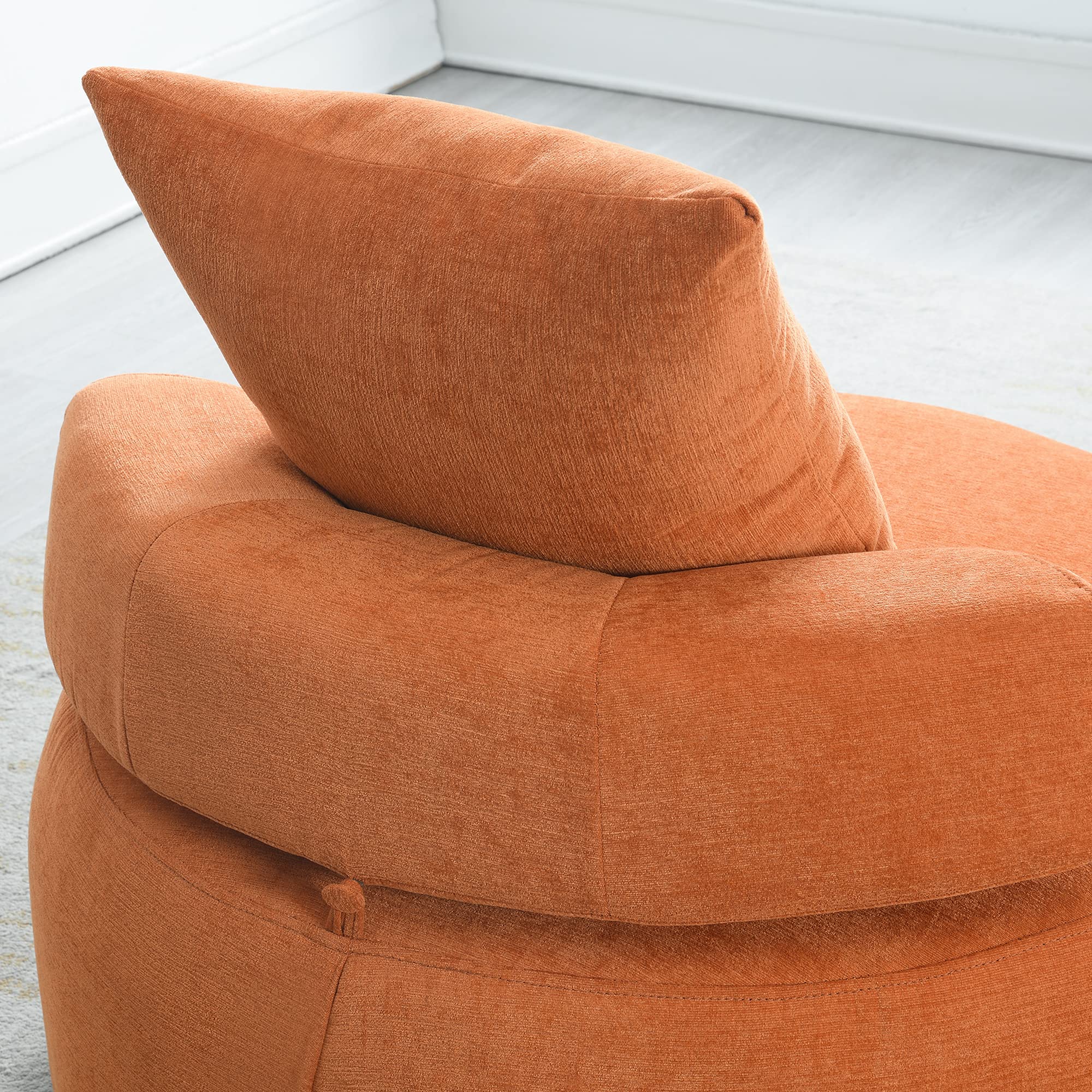 Lepfun 32" Solid Wood Pillow, Easy to Move Modern Chenille Reading Chair, High-Stretch Round Sofa for Bedroom, Living Room, Lounge, Hotel, Orange