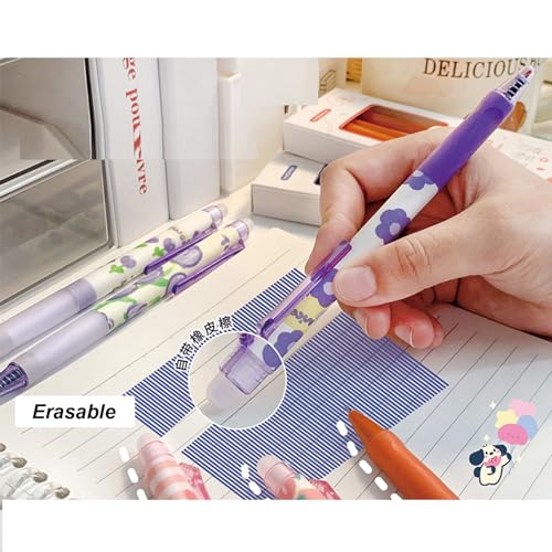 MOZXIRZ 4-in-1 Cute Flower Pens - 0.5mm Fine Point, Retractable, Erasable, Pink Ink for Office, School, Women & Girls
