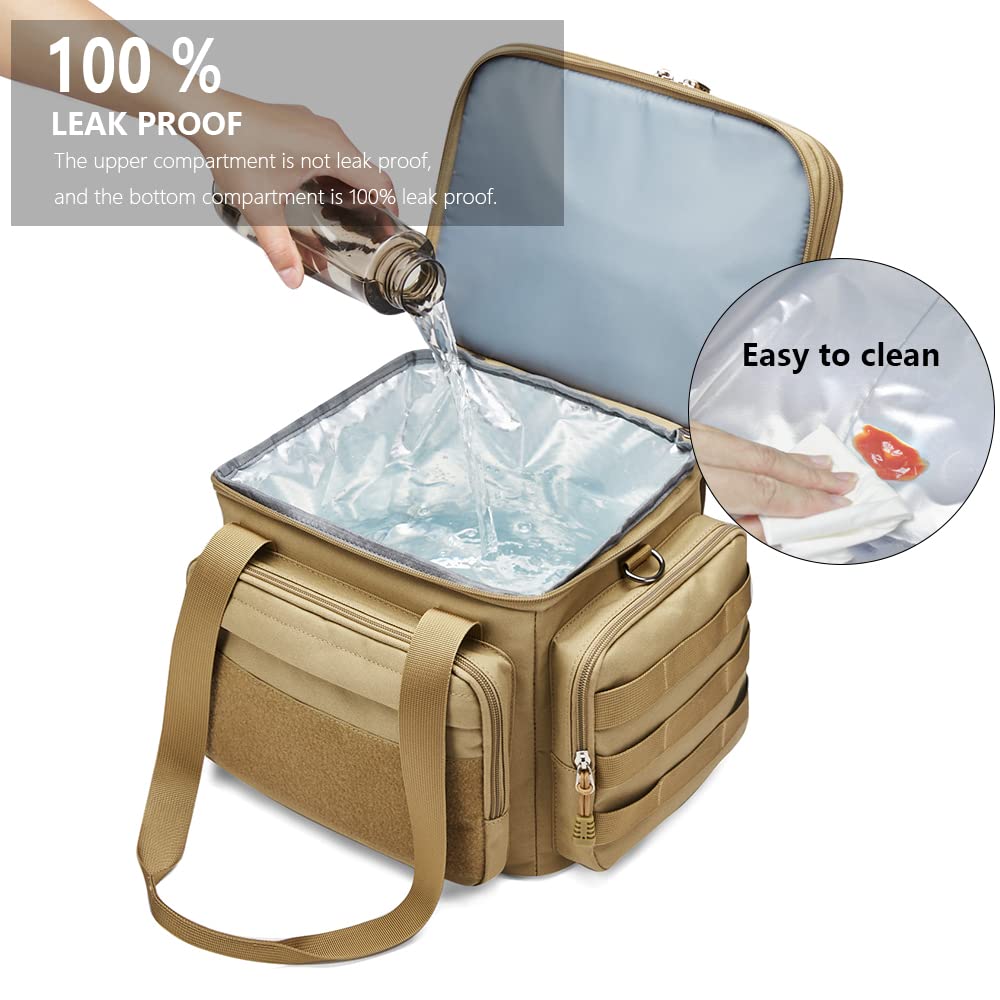 Gafetrey Large Tactical Lunch Box for Men, Insulated Lunch Bag Adult, Thermal Lunchbox Leakproof Waterproof Cooler Bag, Dual Compartment Lunch tote, Large Lunch Pail for Work Office Camping 24L