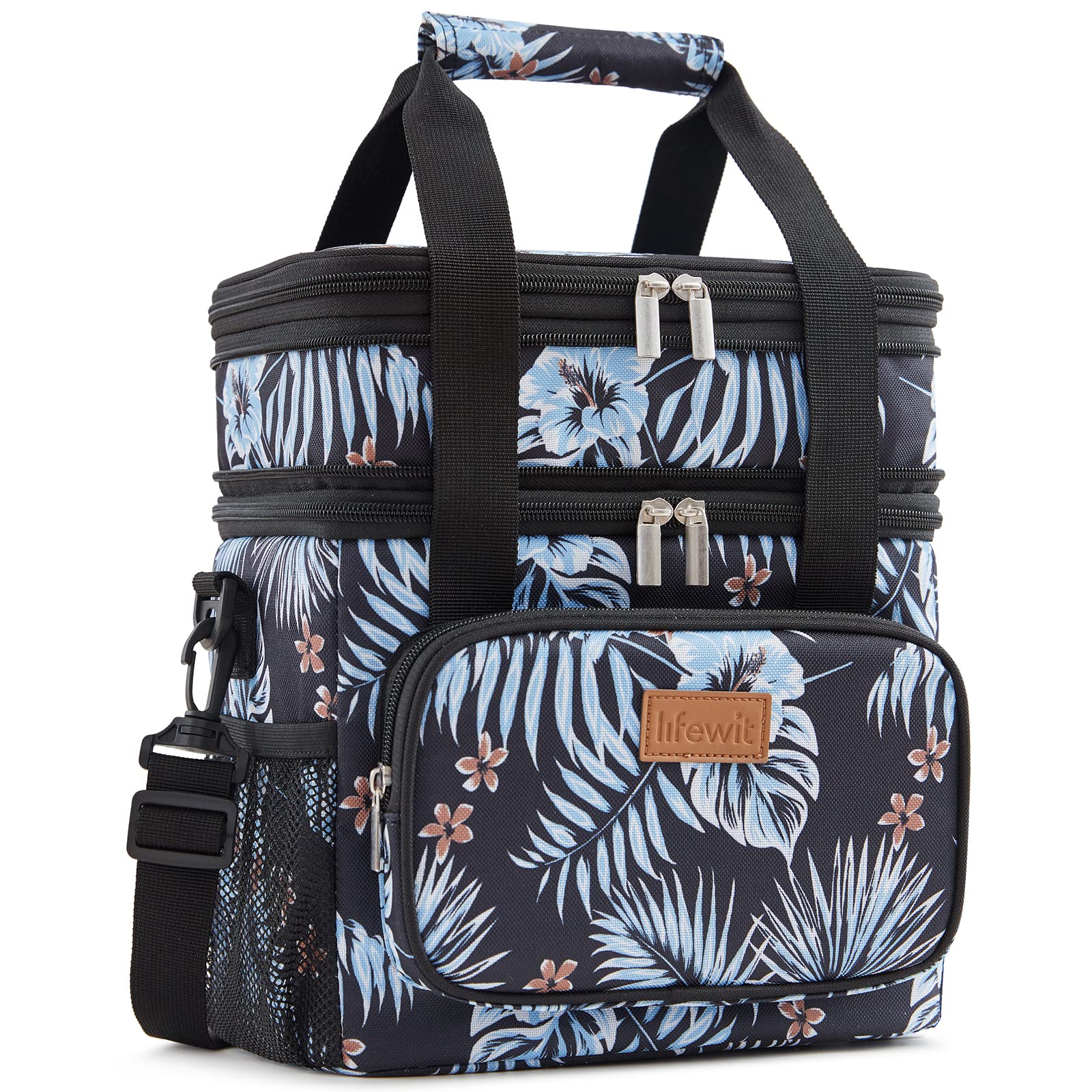 Lifewit Lunch Box for Men Women Double Deck Lunch Bag, Large Insulated Soft Cooler Bag, Leakproof Soft Meal Prep Lunch Tote with Shoulder Strap for Adults for Work/Flight/Travel, 12L/16Can, Flower