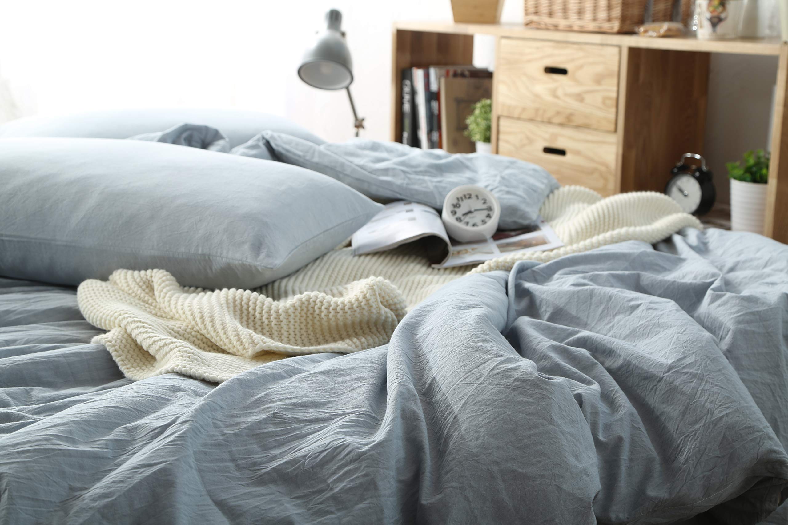 F.Y.Dreams 100% Washed Cotton Duvet Cover for Weighted Blanket 48x72 inches with 8 Ties, Zipper on Long Side/Light Blue/Just Duvet Cover