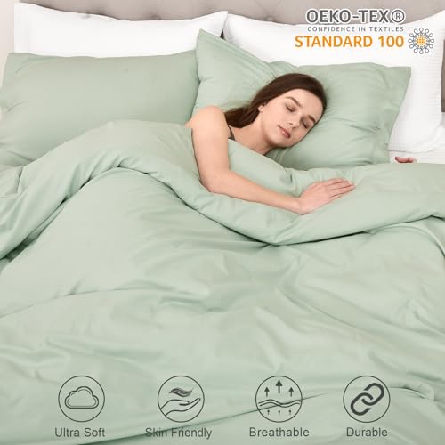 PHF Sage Green Duvet Cover Queen Size, Comfy Lightweight Skin-Friendly Comforter Cover Set with Button Closure, Soft Durable Bedding Collection with 2 Pillowcases for All Season, 90" x 90"
