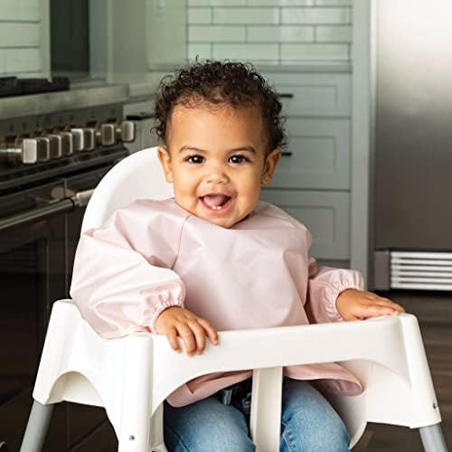 Tiny Twinkle Mess Proof Baby Bib, 2 Pack Long Sleeve Bib Outfit, Waterproof Bibs for Toddlers, Machine Washable, Tug Proof (Rose Burgundy, Small 6-24 Months)