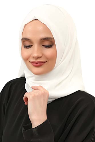 Aisha's Design Chiffon Hijab Scarf for Women Muslim, Presewn Instant Turban Shawl, Ivory