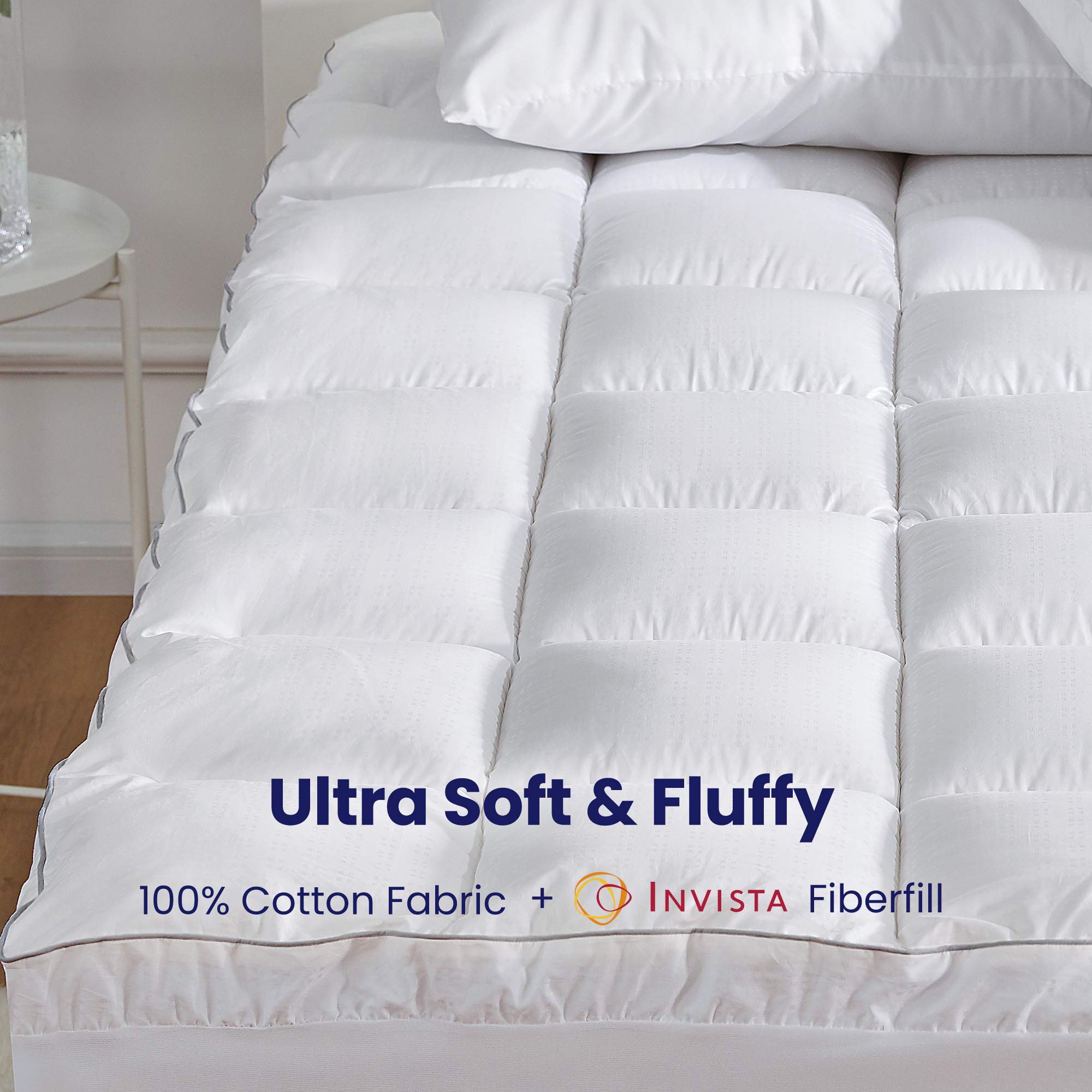 SLEEP ZONE Queen Size Cotton Mattress Pad, Machine Washable Mattress Protector Cover, Soft Cotton Top Cooling Mattress Topper Fits 8-21 inch Deep Pocket, Queen