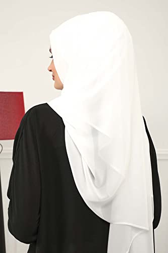 Aisha's Design Chiffon Hijab Scarf for Women Muslim, Presewn Instant Turban Shawl, Ivory