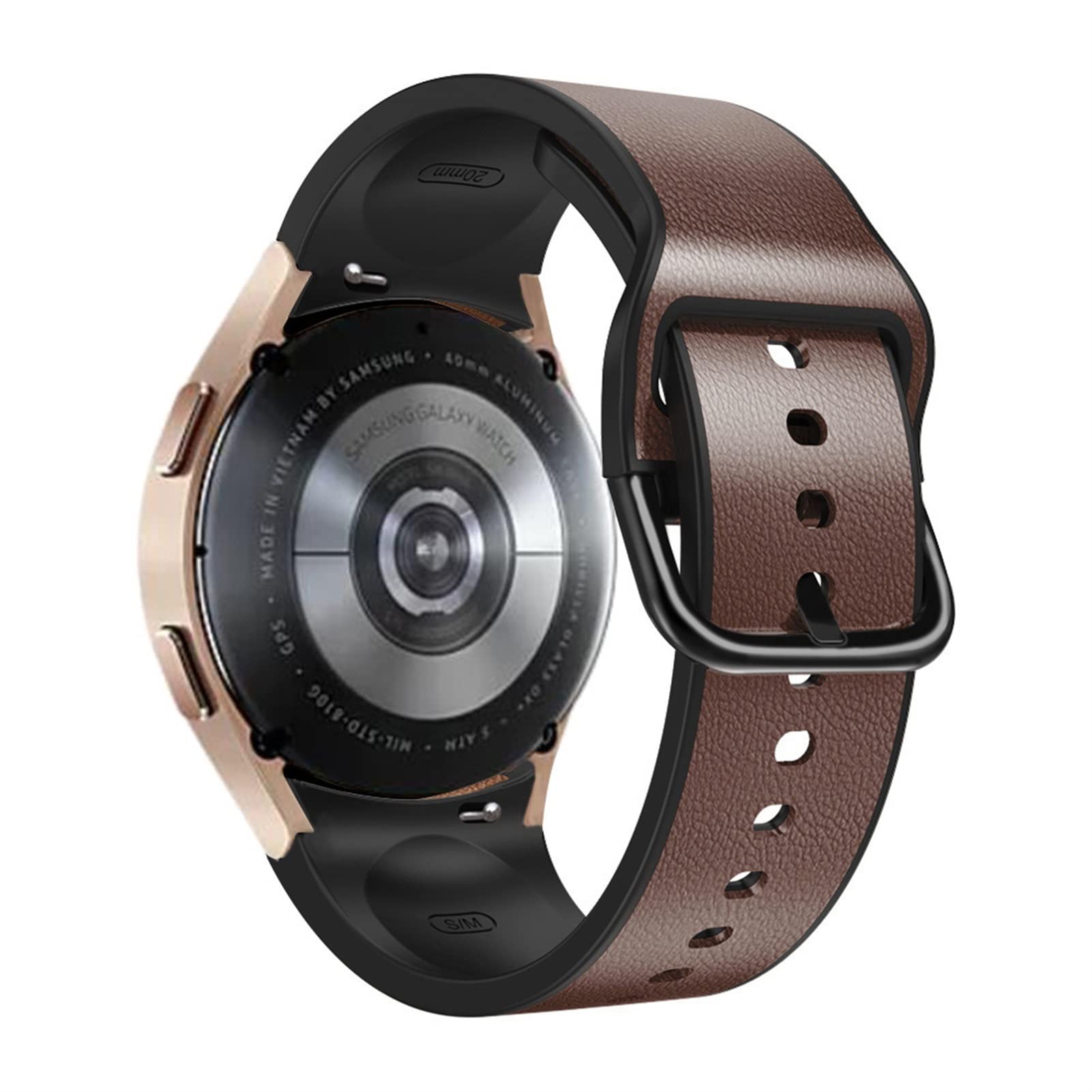 COEPMG 20mm Silicone+Leather Smart Straps for Samsung Galaxy Watch 4 Classic 46 42mm/Watch4 44mm 40mm Band No Gaps Wristbands Bracelet (Color : Dark Brown, Size : Galaxy watch4 40mm)