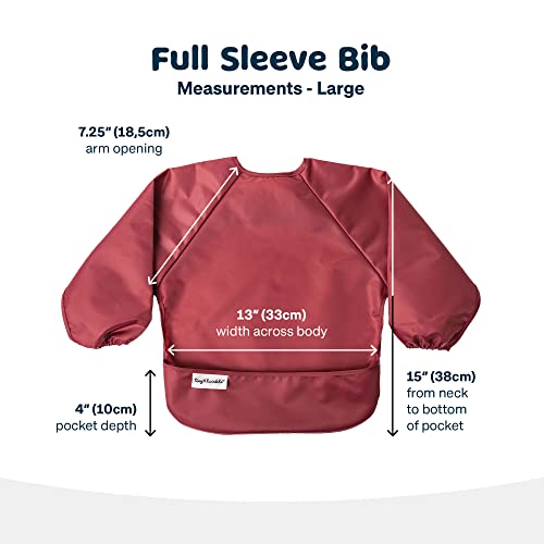 Tiny Twinkle Mess Proof Baby Bib, 2 Pack Long Sleeve Bib Outfit, Waterproof Bibs for Toddlers, Machine Washable, Tug Proof (Rose Burgundy, Small 6-24 Months)