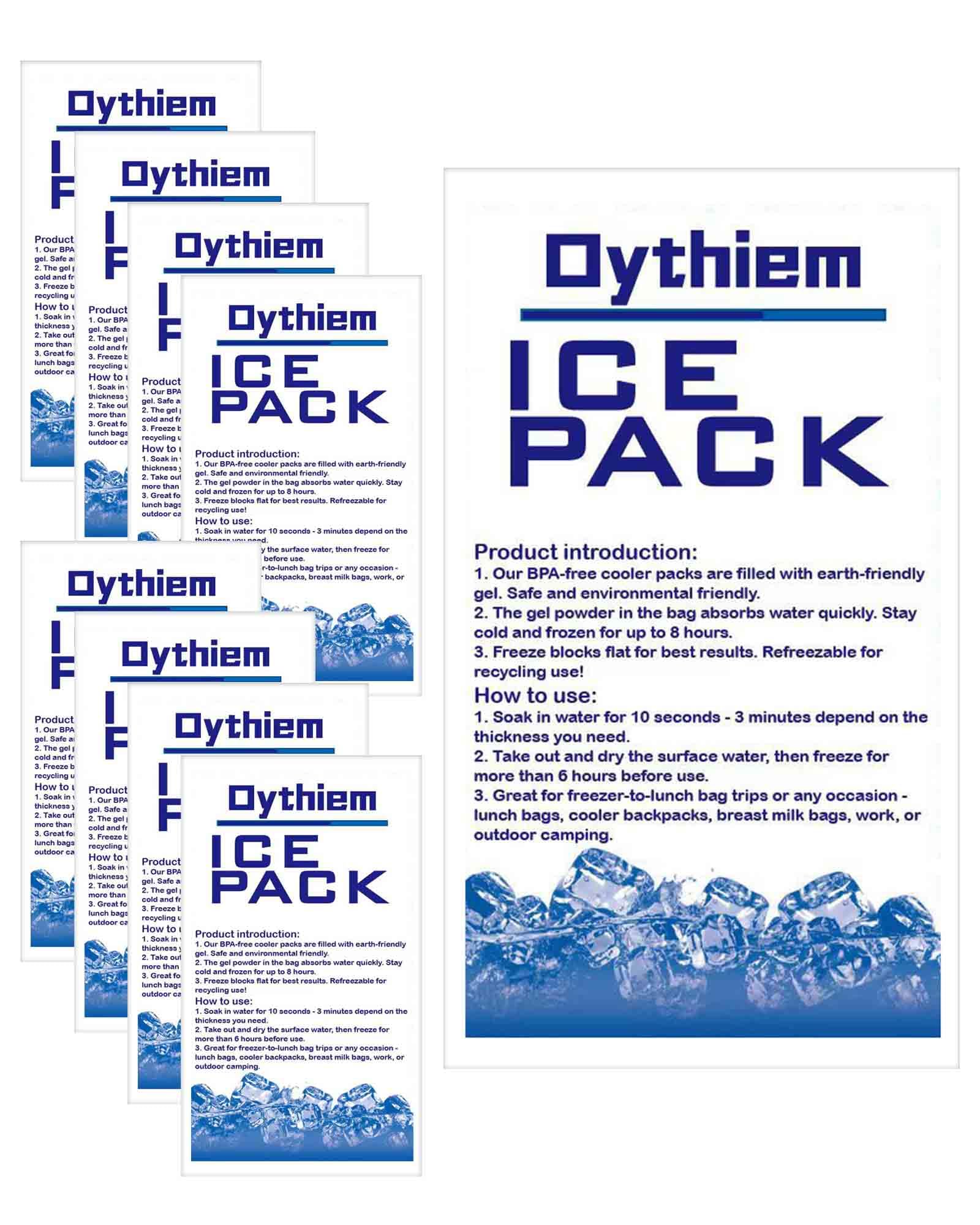 Oythiem Ice Packs for Kids Adults Lunch Bag Boxes, Seafood, Meat Food, Breastmilk, Travel Camping, Cooler Shock Ice Packs for Coolers Long Lasting Reusable, Keep Long Cool 12 to 24 Hours (8 Packs)