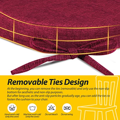 AAAAAcessories Square Chair Cushions with Ties and Removable Cover, 2" Thick Kitchen Chair Pads, Indoor Dining Room Chair Cushions, 16" x 16", 6 Pack, Wine Red