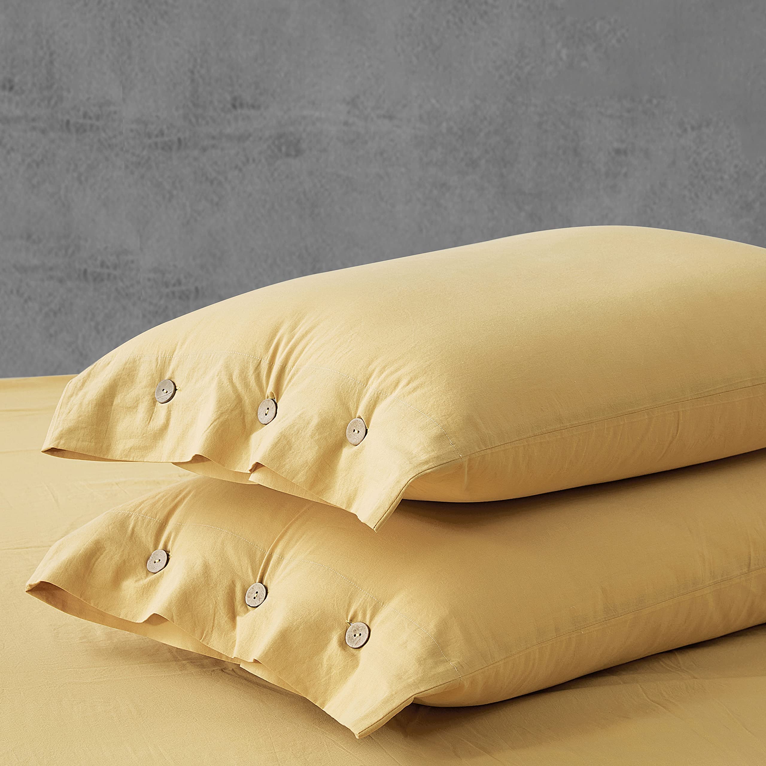 Melingo Mustard Yellow Duvet Cover Twin Size - Cotton Twin Duvet Cover Set, 1 Comforter Cover 68x90 Inches with Button Closure and 1 Pillow Shams (No Comforter)