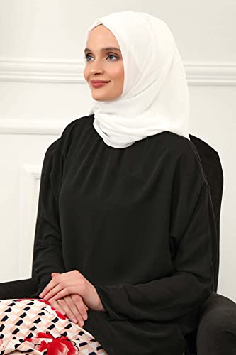 Aisha's Design Chiffon Hijab Scarf for Women Muslim, Presewn Instant Turban Shawl, Ivory