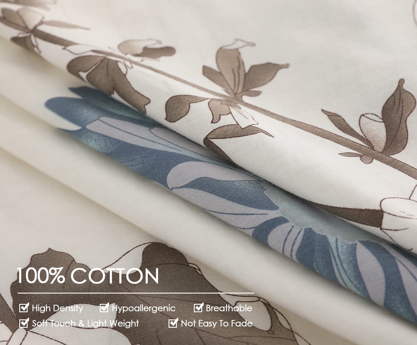 SLEEPBELLA Duvet Cover Queen Size, 600 Thread Count Cotton Botanical Flowers Pattern Printed Reversible Comforter Cover