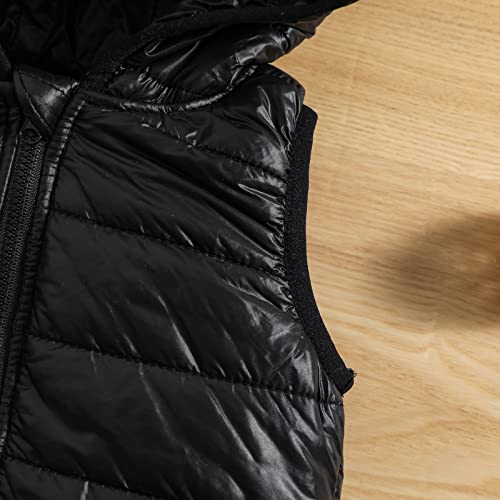 LOPJGH Toddler Baby Boys Girls Jacket Coats Bear Ears Hooded Solid Color Puffer Warm Down Coat Winter Outerwear (Black Vest, 5-6 years)