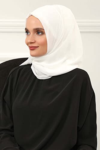 Aisha's Design Chiffon Hijab Scarf for Women Muslim, Presewn Instant Turban Shawl, Ivory